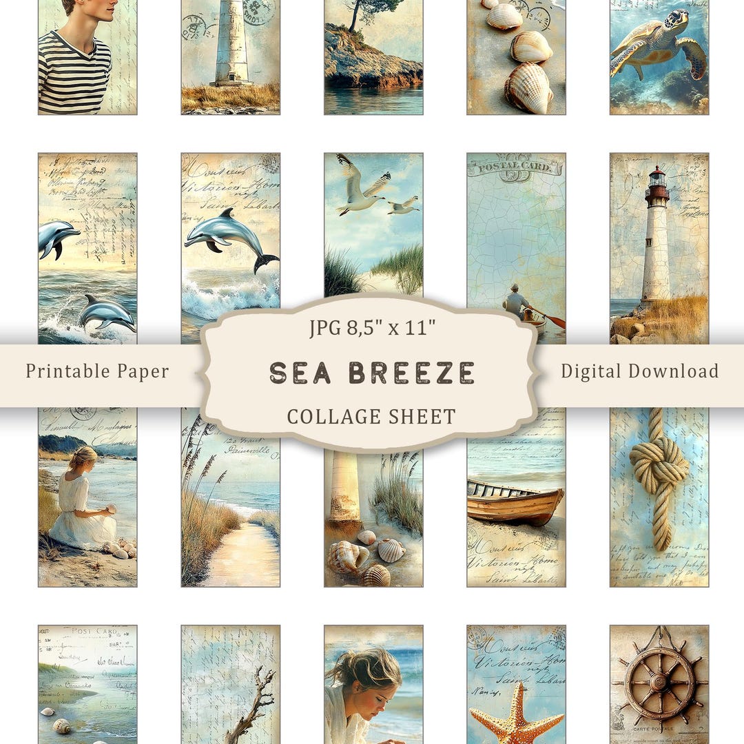 Sea Breeze Domino Collage Sheet: Nautical Jewelry, Scrapbook, Digital ...