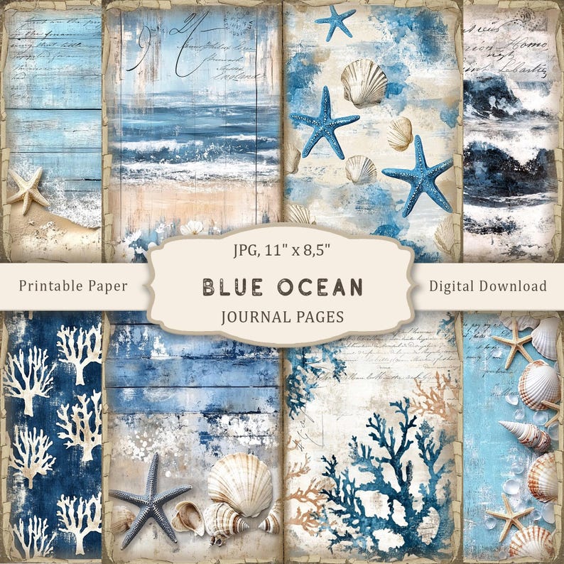Blue Ocean Junk Journal Kit: Nautical Scrapbook Paper (digital Download ...