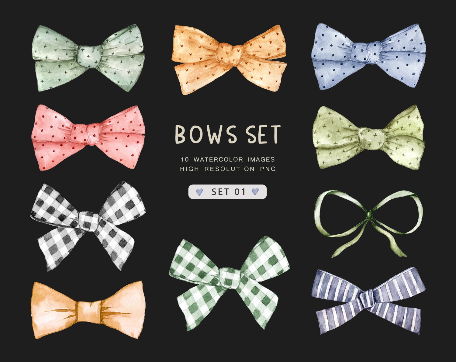Watercolor Clipart Bows, Bows Clipart Set, Birthday Clipart, Baby ...
