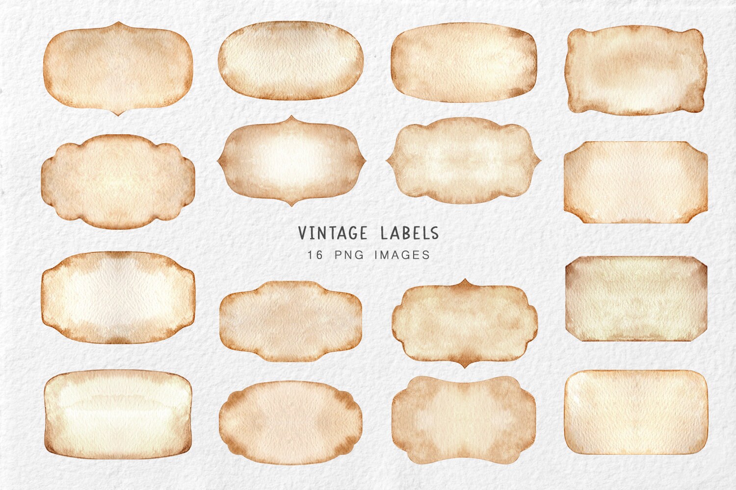Vintage Watercolor Labels, Old Labels Watercolor Clipart, Vintage Style ...