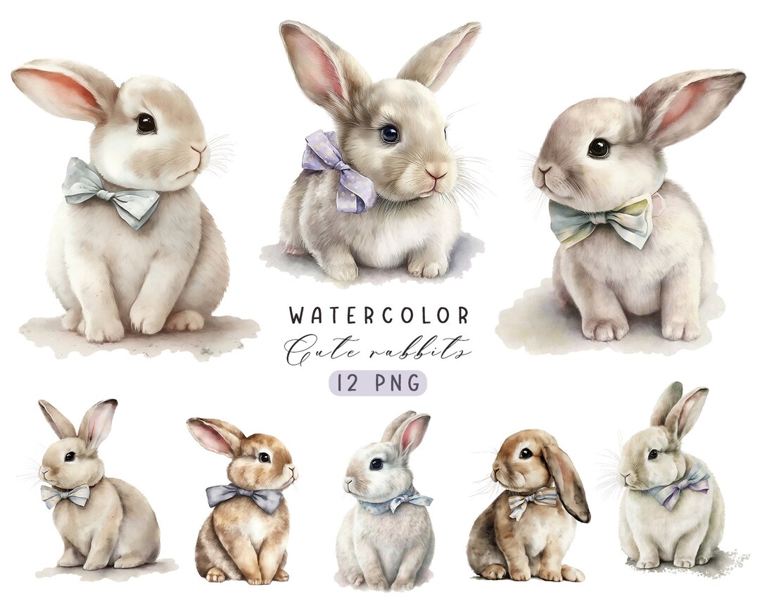 Watercolor Rabbit Clipart, Rabbit Clipart, Christmas 2023, Children's ...