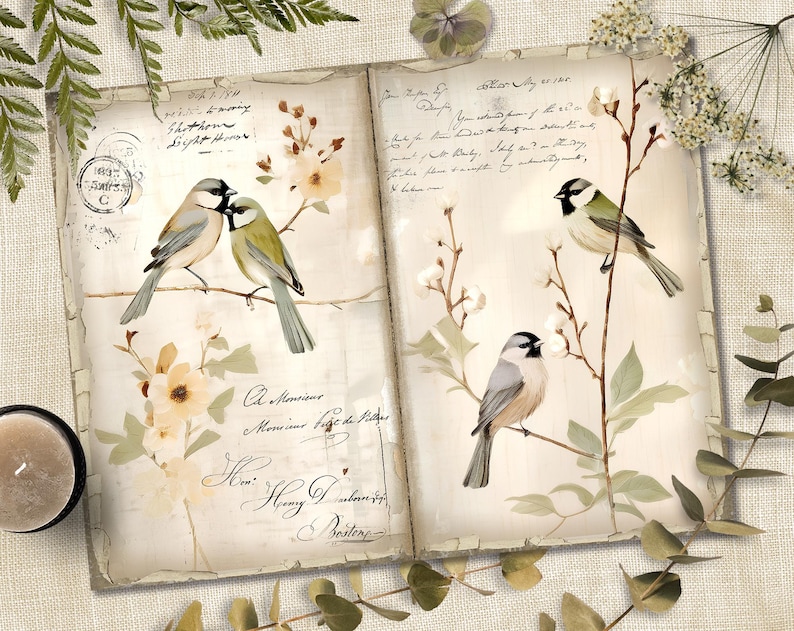 Birds Junk Journal Kit, Spring Flowers Ephemera, Scrapbooking Paper ...