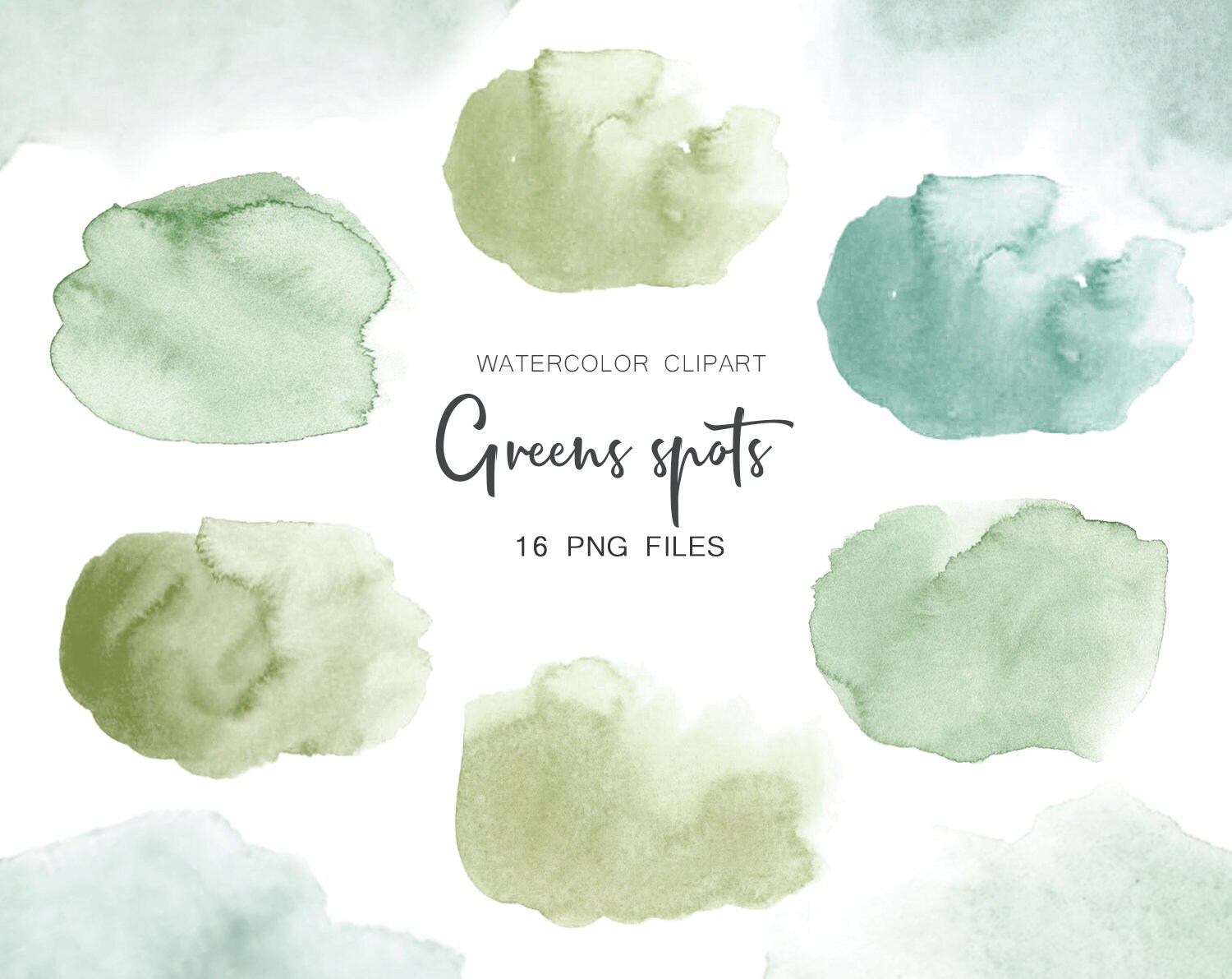 Watercolor Spots Clipart Greens Splashes Watercolor Spots - Etsy