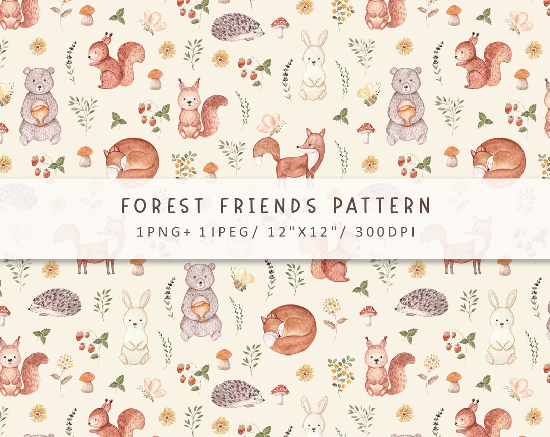 Watercolor Forest Pattern, Woodland Animals Pattern, Fabric Seamless ...