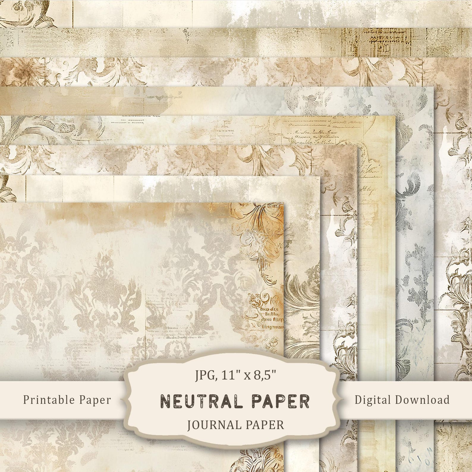 Neutral Paper #1 Journal Printable, Neutral Base Pages, Shabby Chic ...