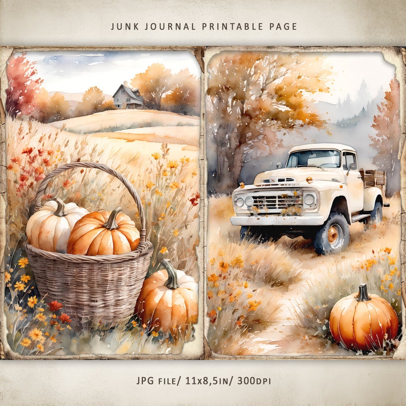 Autumn Pumpkins-2 Junk Journal Kit, Autumn Printable Junk Journal Pages ...