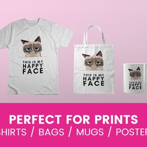 Grumpy Cat Happy Face Artwork SVG PNG JPG - Etsy