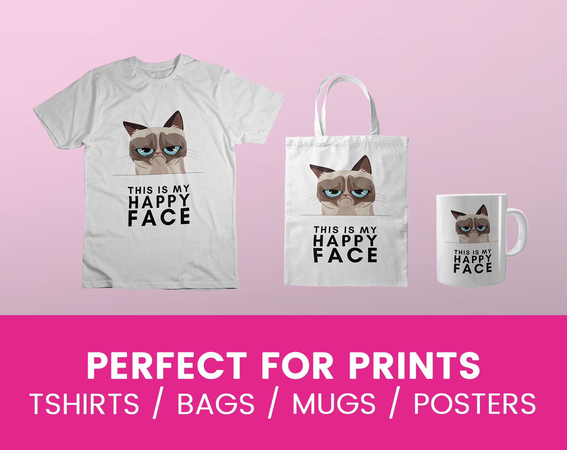 Grumpy Cat Happy Face Artwork SVG PNG JPG - Etsy