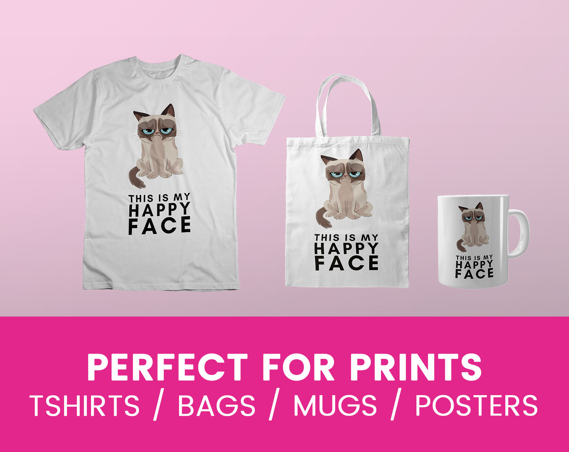 Grumpy Cat Happy Face Artwork SVG | PNG | JPG - Etsy