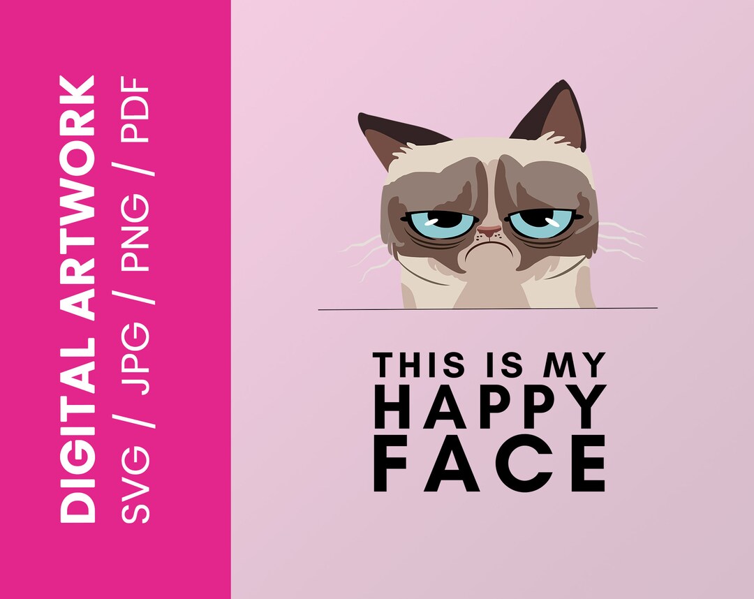 Grumpy Cat Happy Face Artwork SVG PNG JPG - Etsy