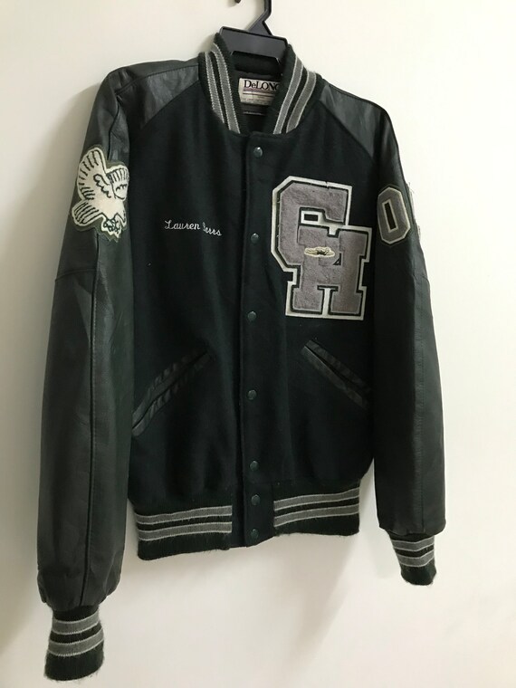 Vintage Delong Wool Leather Varsity Jacket Made In Us… Gem