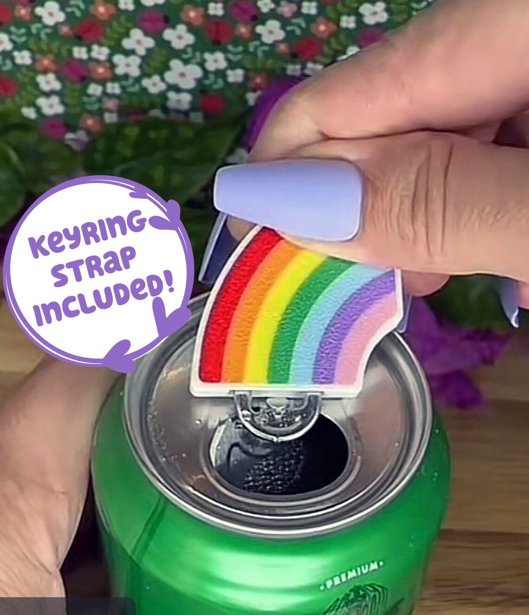 Rainbow Pride Keychain Tab Buddy - Cute Drink Can Opener for Long Nails ...