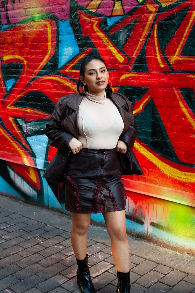 Brown Leather Skirt With Garter Like Laced Panels. Snap Front - Etsy