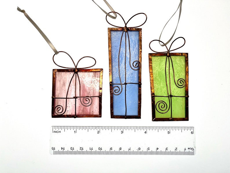 3 Stained Glass Present Ornaments - Etsy