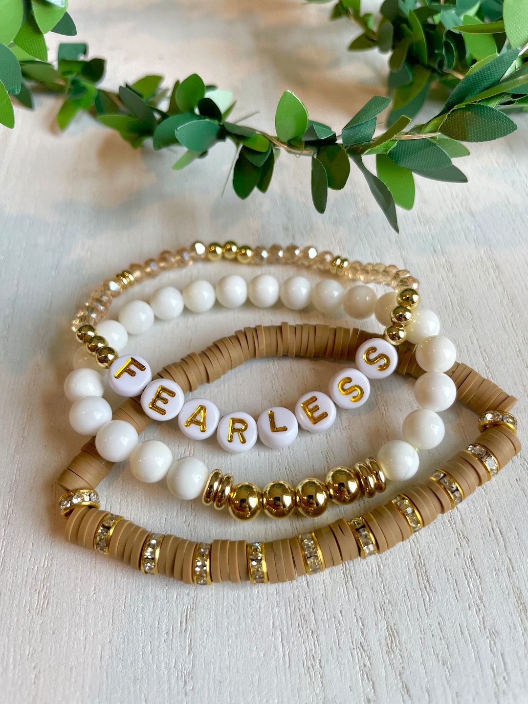 Personalize Bracelet Stacked Set / Letter Beads Bracelet / Fearless ...