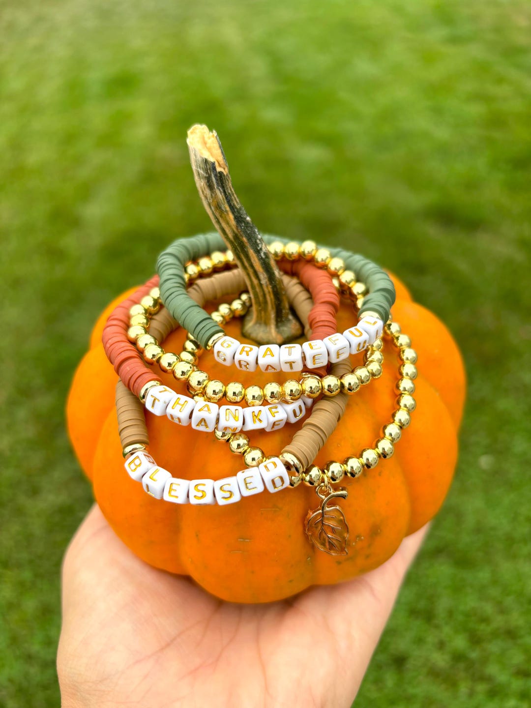 Fall Thanksgiving Bracelet Set Jewelry Thankful Grateful Blessed Gold ...