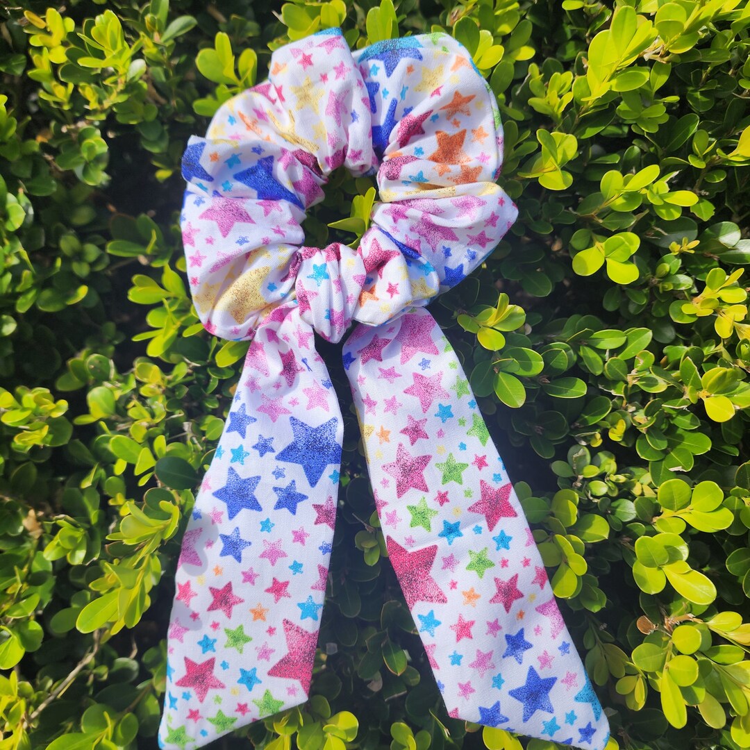 Bright Colourful Rainbow Star Ribbon Scrunchie || Bright Hair Accessory ...