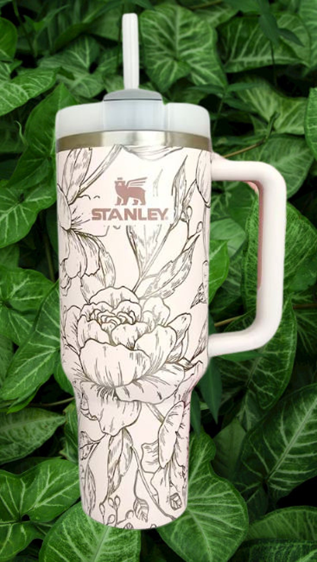 40 Oz Tumbler With Handle Peony Stanley - Etsy