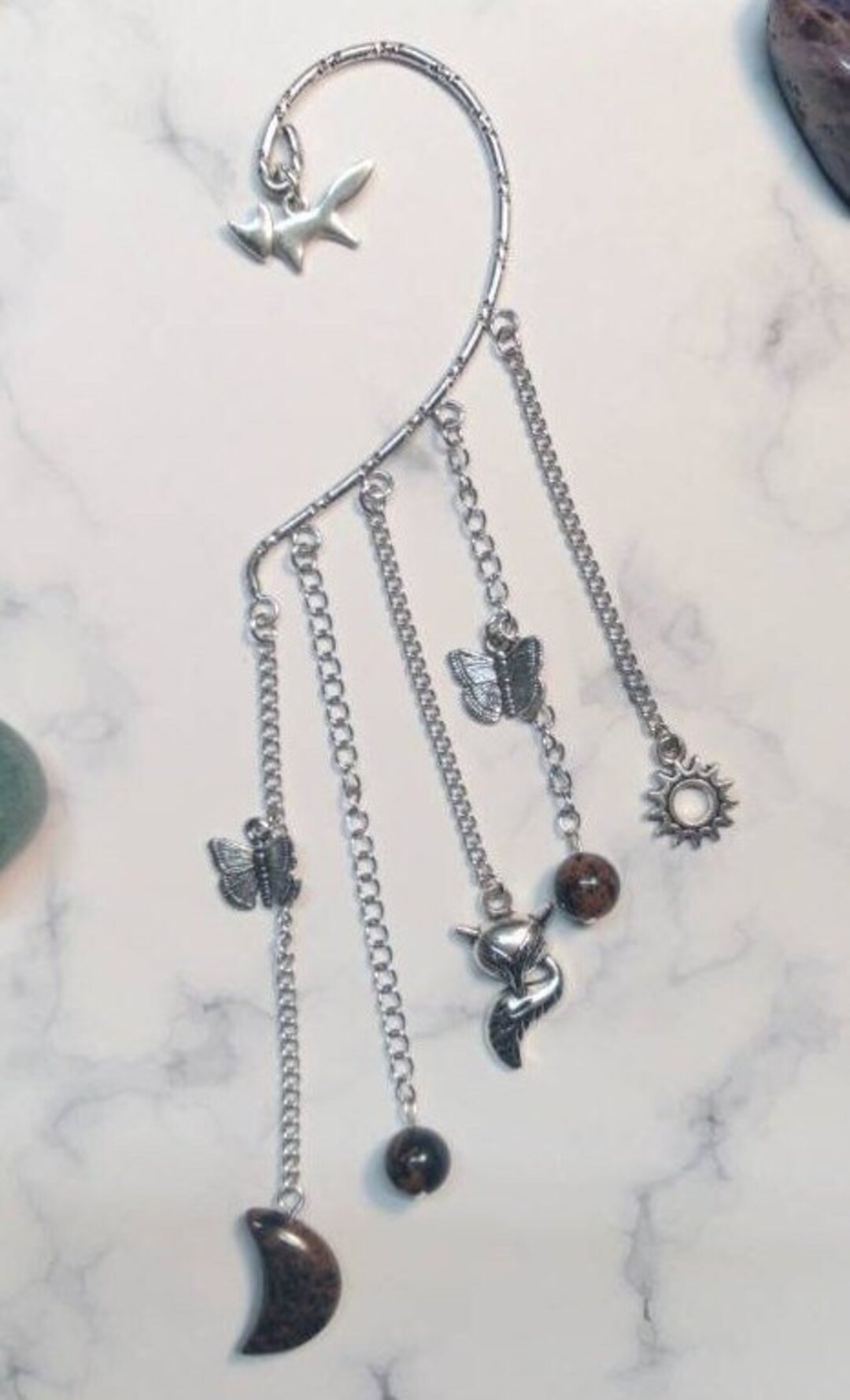 Mahogany Obsidian Fox and Moth Ear Cuff - Etsy