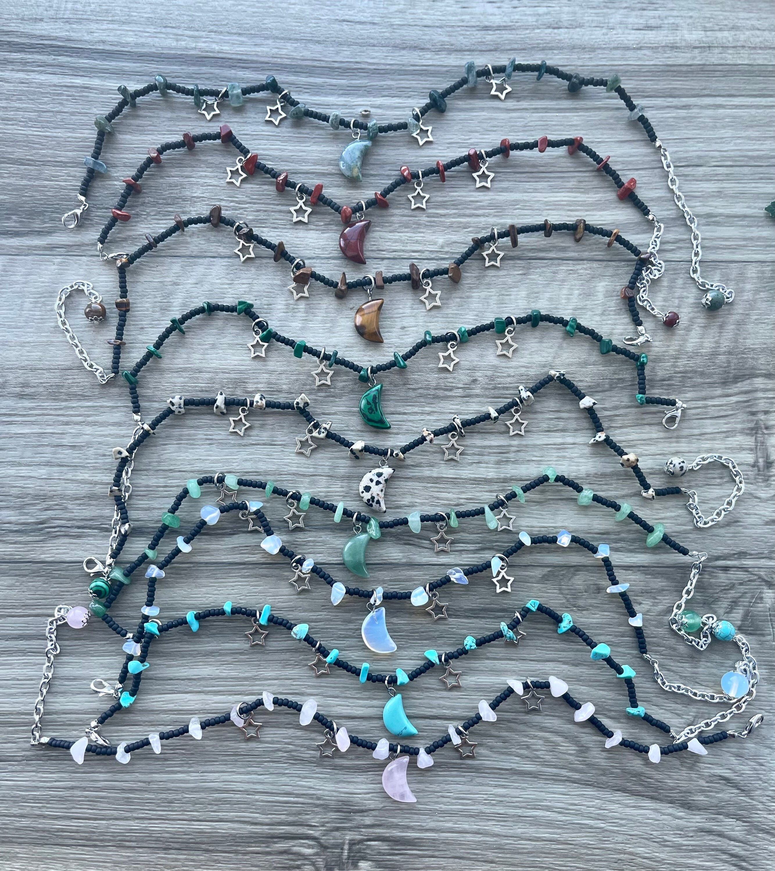 Celestial Healing Crystal Choker, Moon & Stars - Etsy