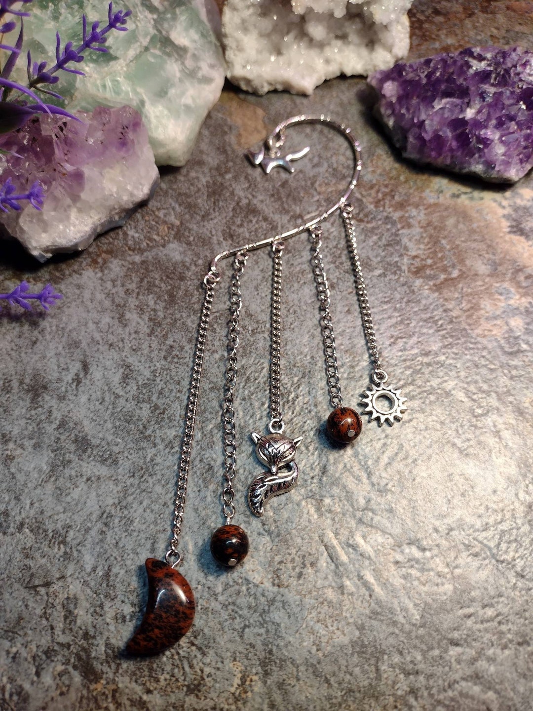 Mahagony Obsidian Fox and Sun Ear Cuff - Etsy