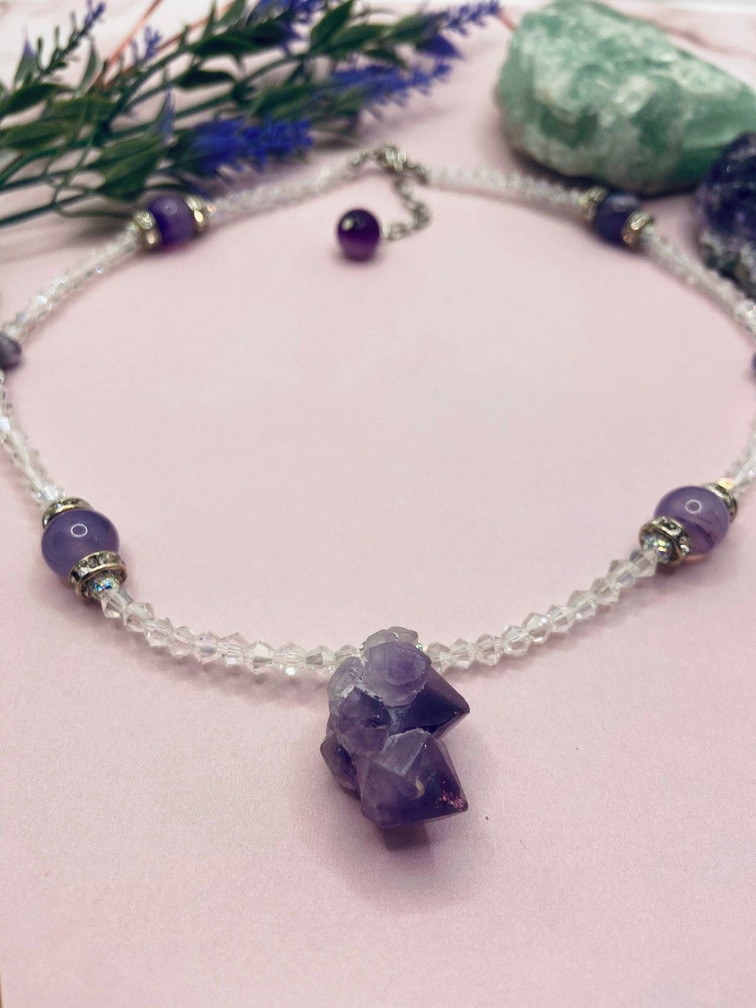 Amethyst Crystal Chunk Necklace/ Choker/ Amethyst Crystals Necklace ...