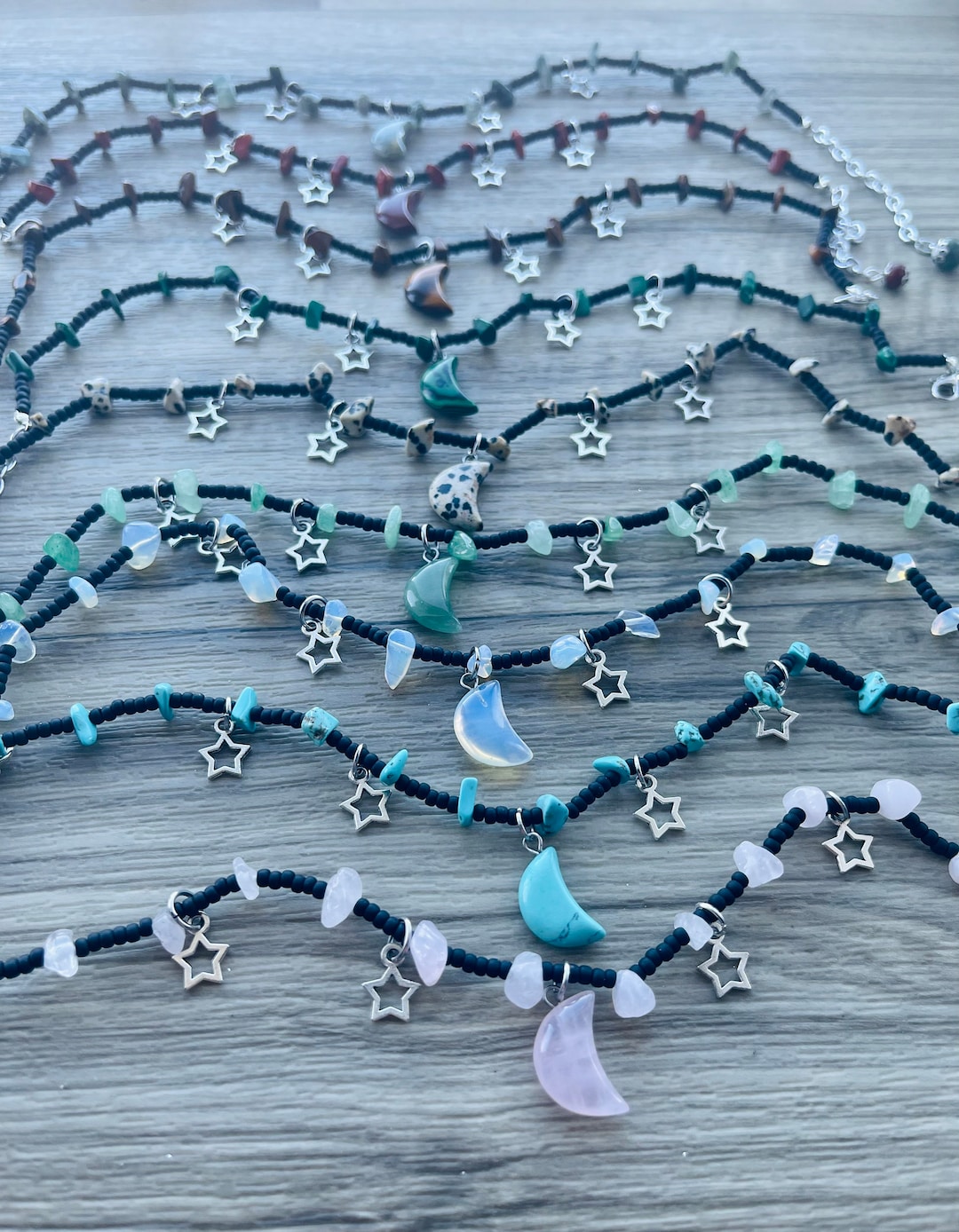 Celestial Healing Crystal Choker, Moon & Stars - Etsy