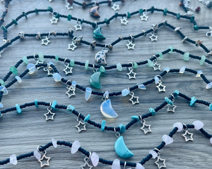 Moon and Stars Celestial Healing Crystal Chokers / Moon Goddess ...