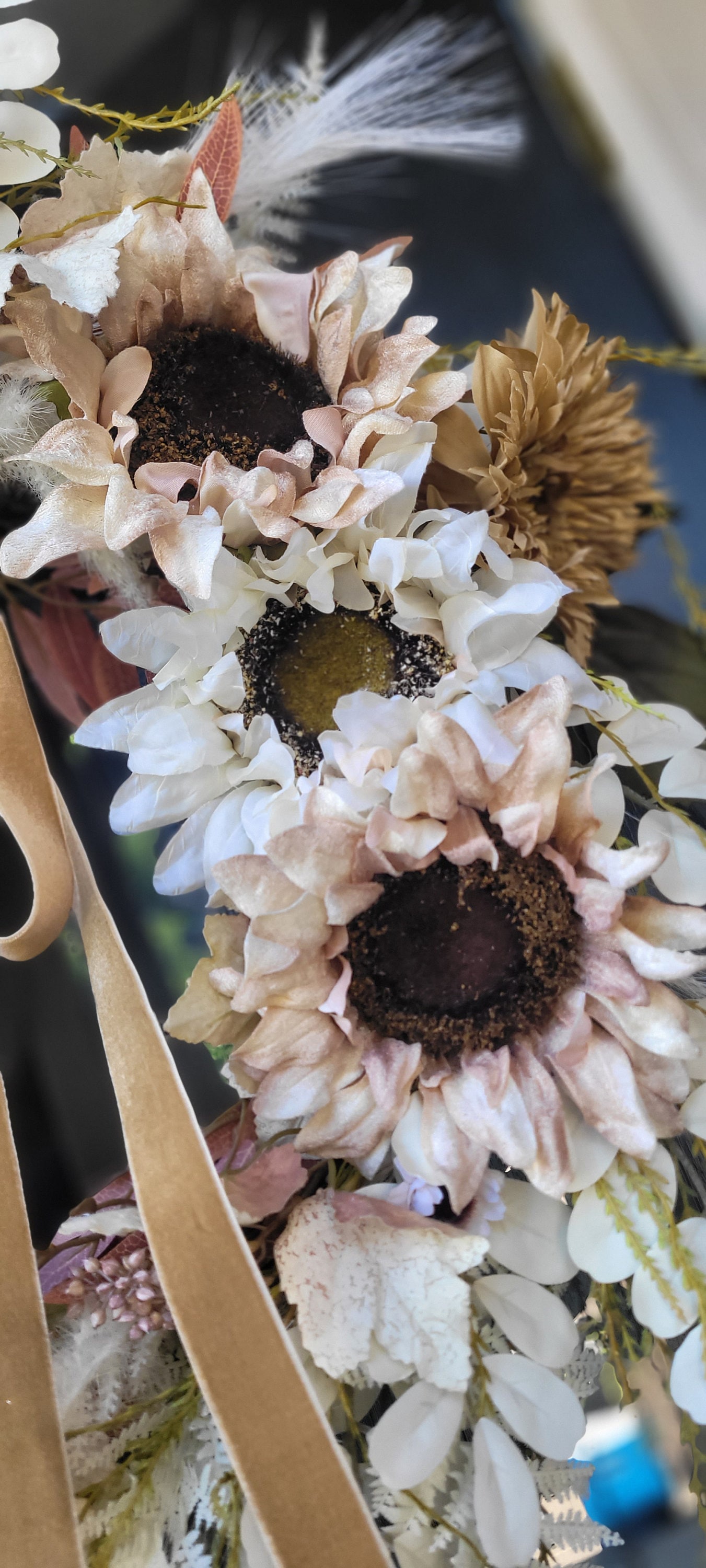 Neutral Fall Sunflower Wreath for Door, Wildflower Wreath, Cream and ...