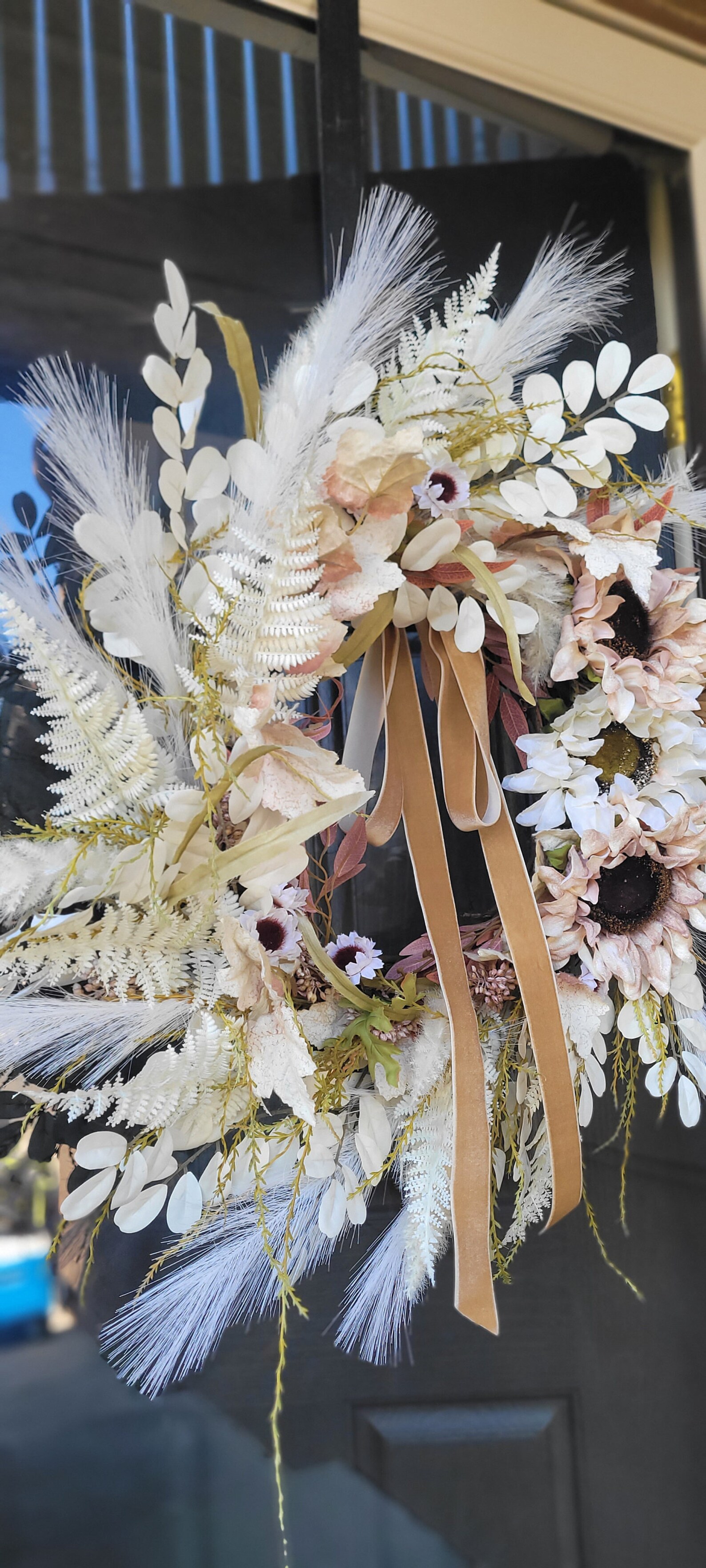 Neutral Fall Sunflower Wreath for Door, Wildflower Wreath, Cream and ...