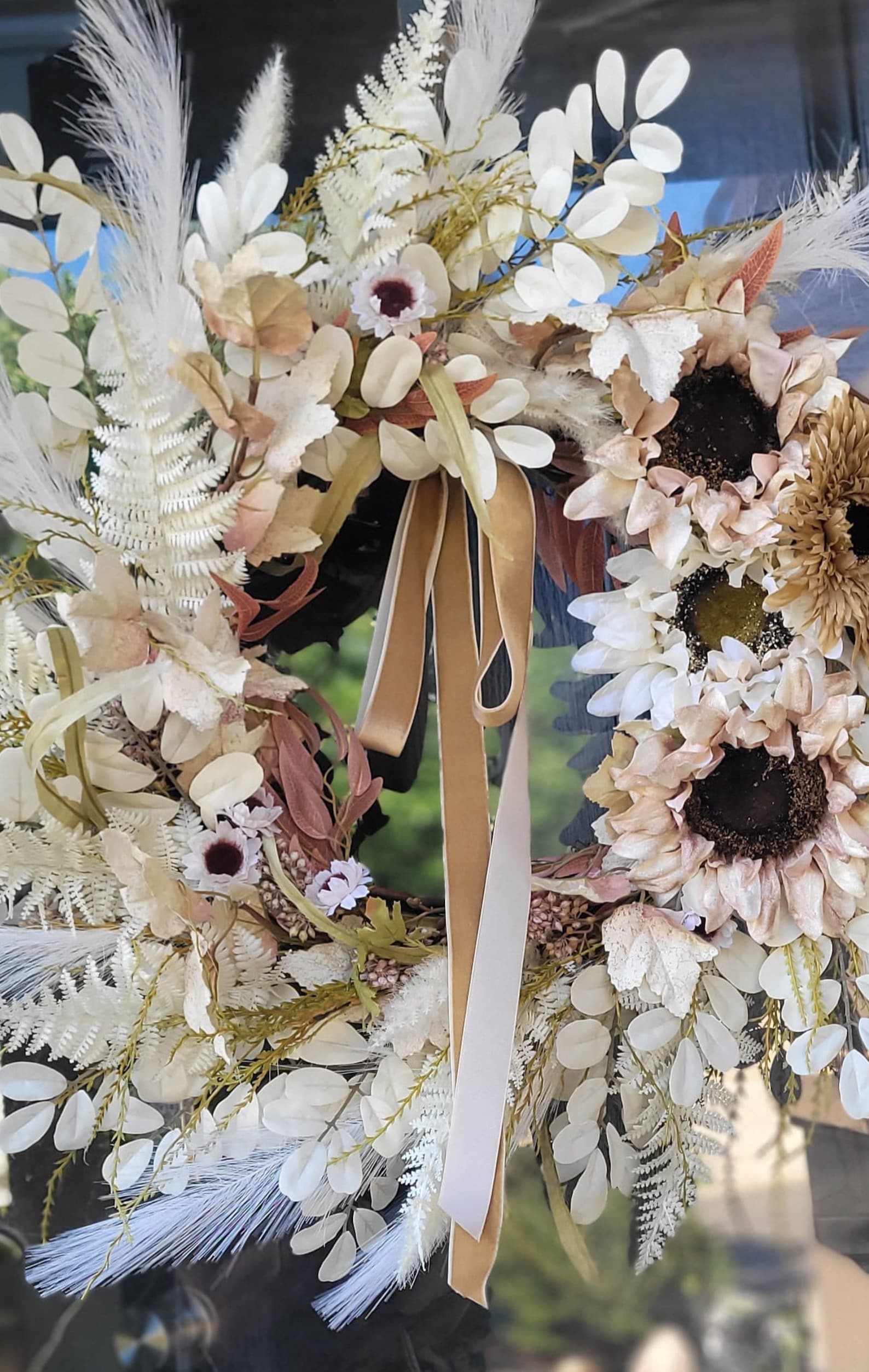 Neutral Fall Sunflower Wreath for Door, Wildflower Wreath, Cream and ...