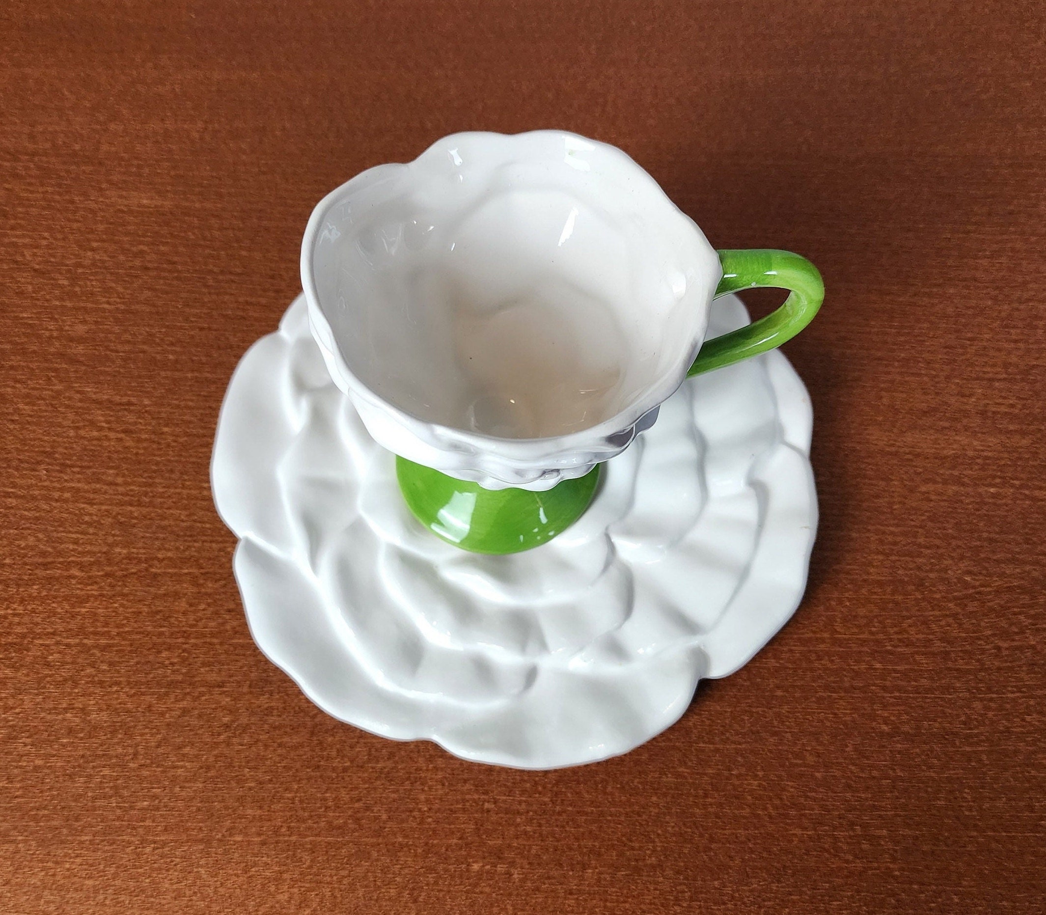 Vintage Teleflora Ceramic Petal Teacup and Saucer, White Rose Cup and ...