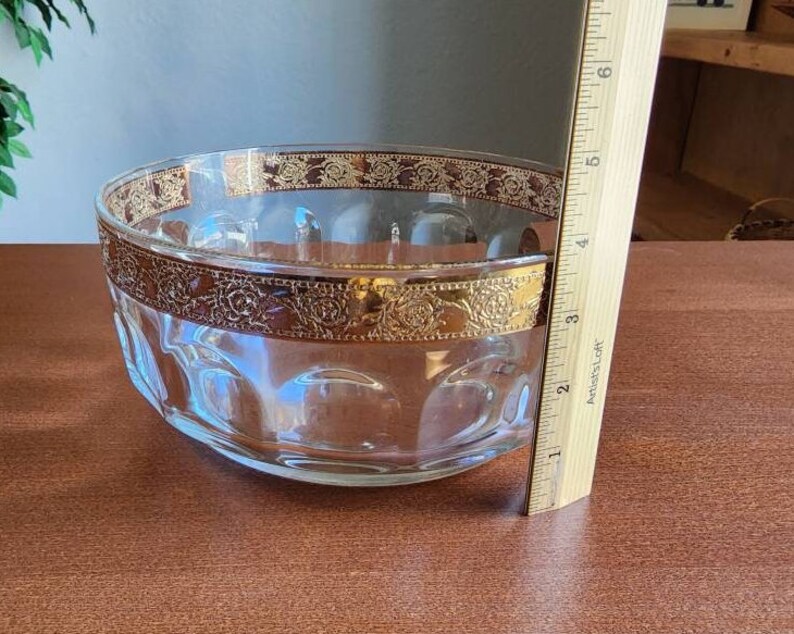 Vintage Arcoroc France Glass Serving Bowl With Gold Rose Trim, Made in ...