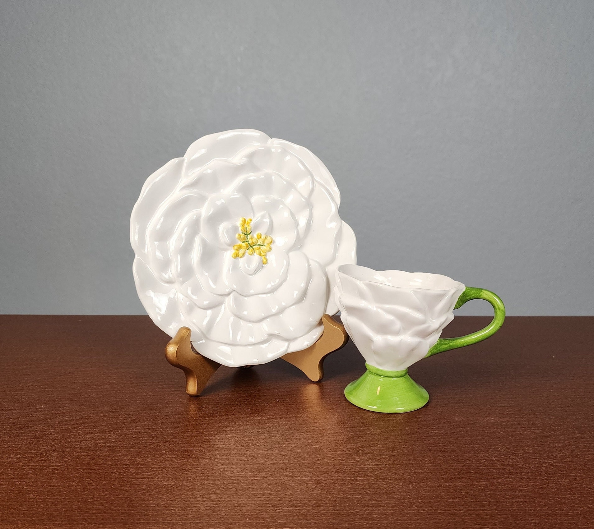 Vintage Teleflora Ceramic Petal Teacup and Saucer, White Rose Cup and ...