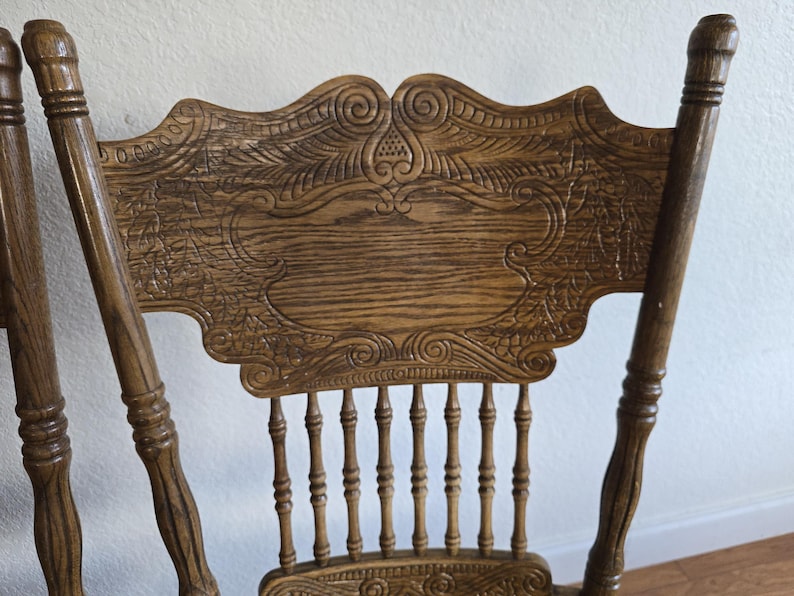 Vintage Solid Oak Carved Pressed Back Dining Chairs, Set of 4 - Etsy