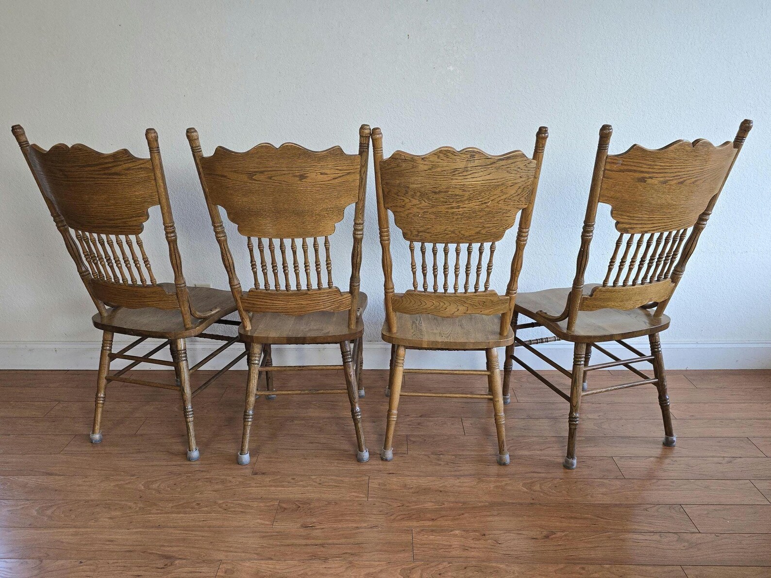 Vintage Solid Oak Carved Pressed Back Dining Chairs, Set of 4 - Etsy