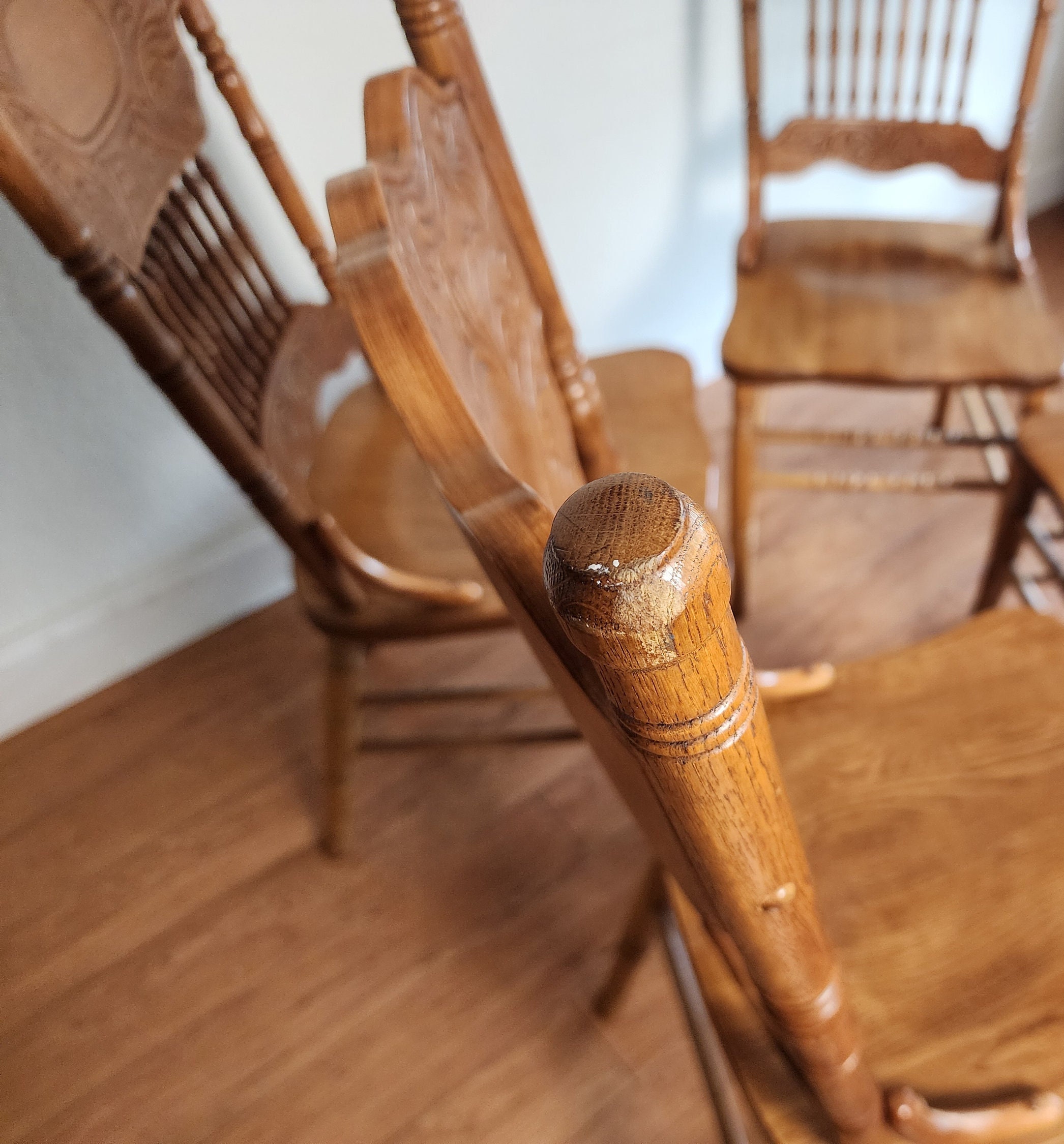 Vintage Solid Wood Carved Pressed Back Dining Chairs, Set of 4 - Etsy