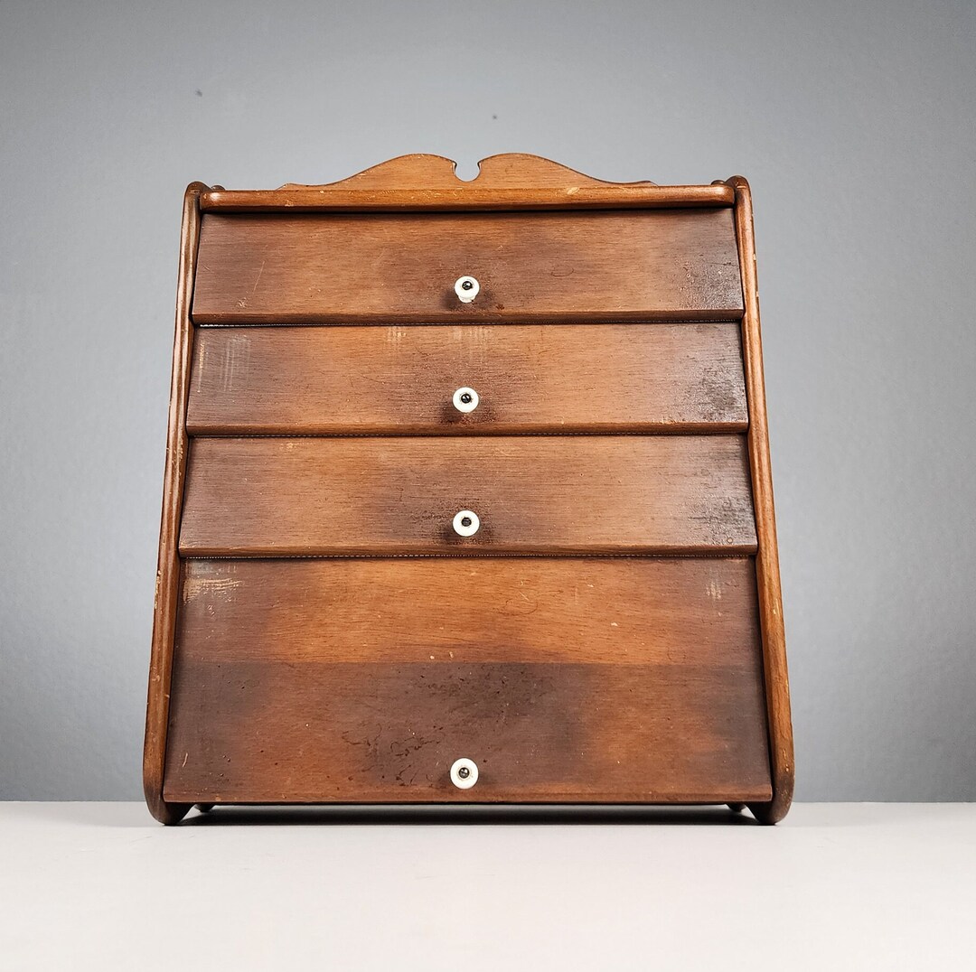 Vintage Wood Four Sections Cabinet With Porcelain Knobs, Wall Hanging ...