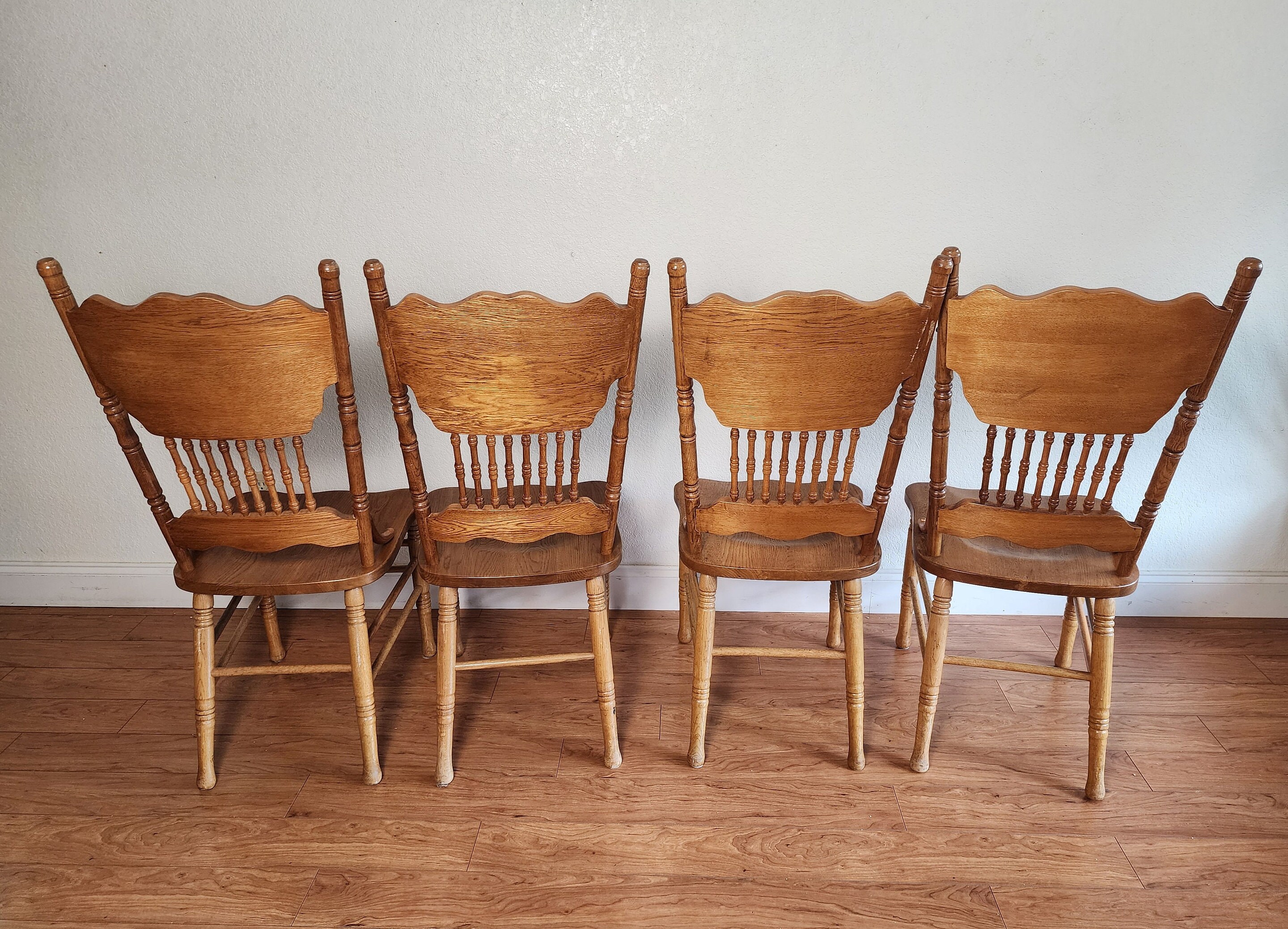 Vintage Solid Wood Carved Pressed Back Dining Chairs, Set of 4 - Etsy