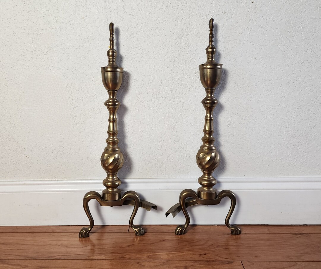Vintage Fireplace Andiron Parts, Brass Metal Fireplace Hardware ...