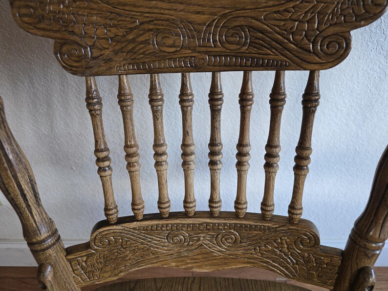 Vintage Solid Oak Carved Pressed Back Dining Chairs, Set of 4 - Etsy