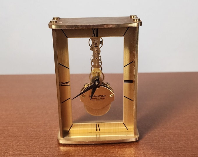 Vintage Hamilton West Germany 8 Day 7 Jewel Desk Clock, Brass Skeleton ...