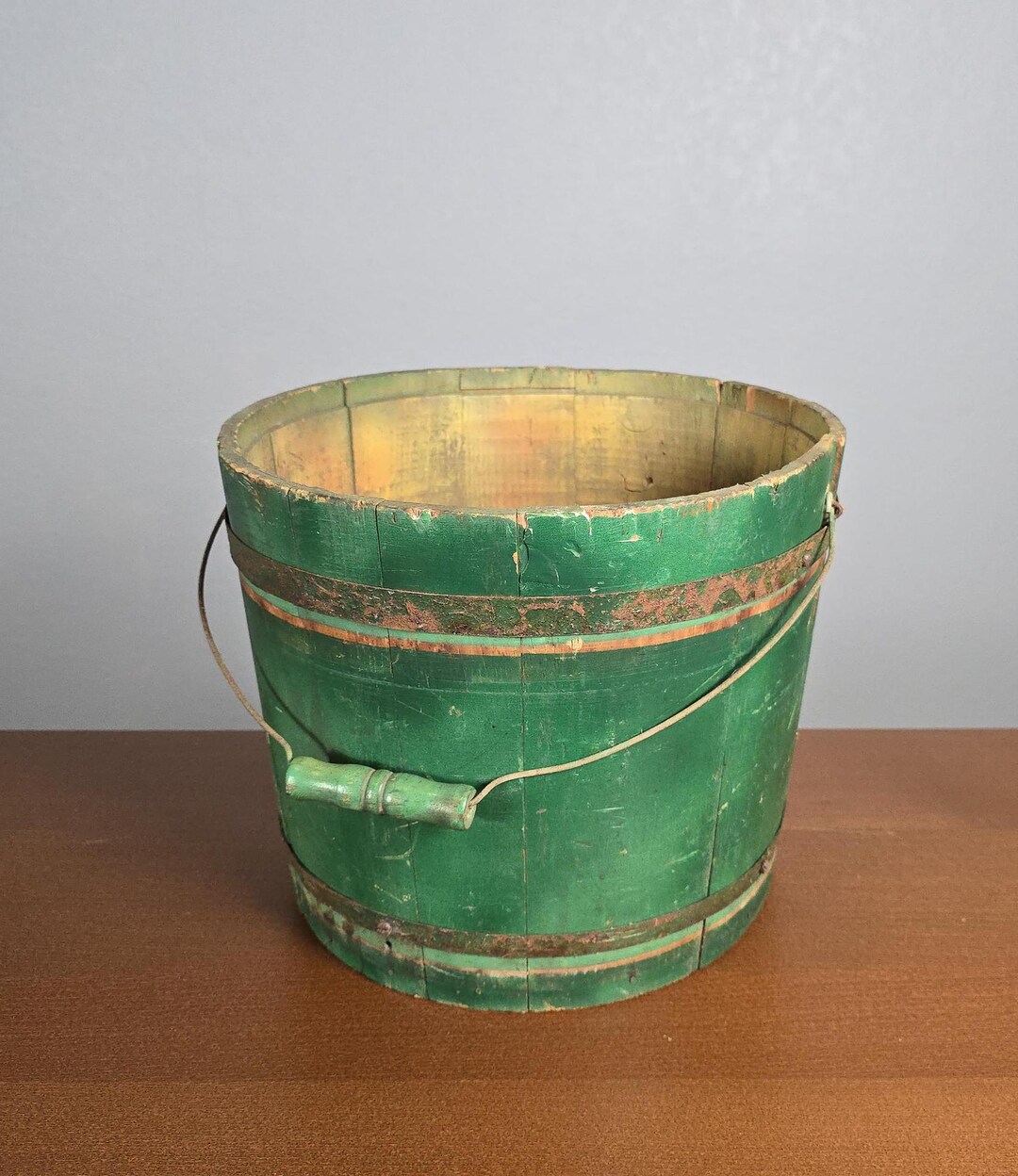 Antique Original Green Shaker Pail Bucket, Large Rustic Country Wooden ...