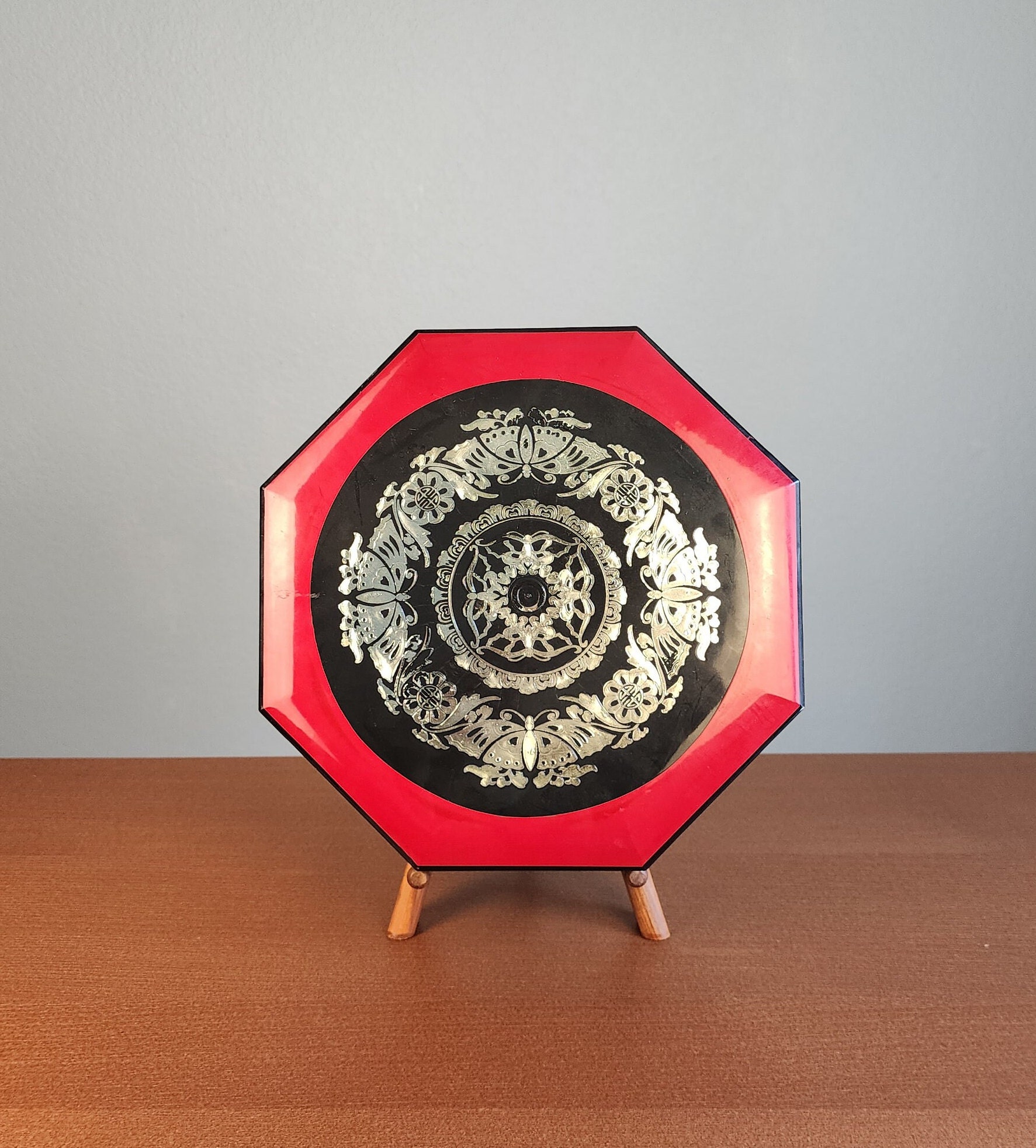 Vintage Korean Lacquer Octagon Box Includes 9 Trays, Serving Tray With ...