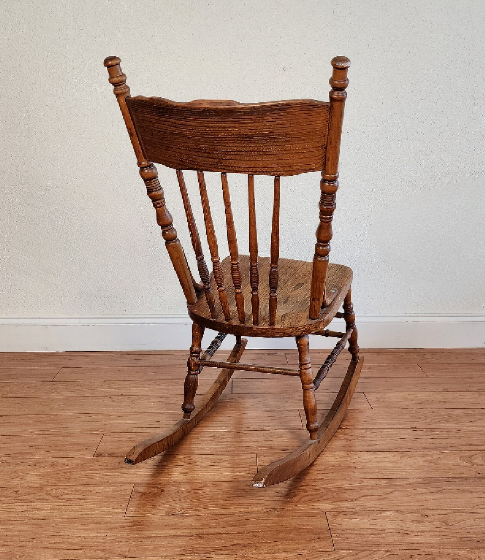 Vintage Solid Oak Carved Back Rocking Chair - Etsy