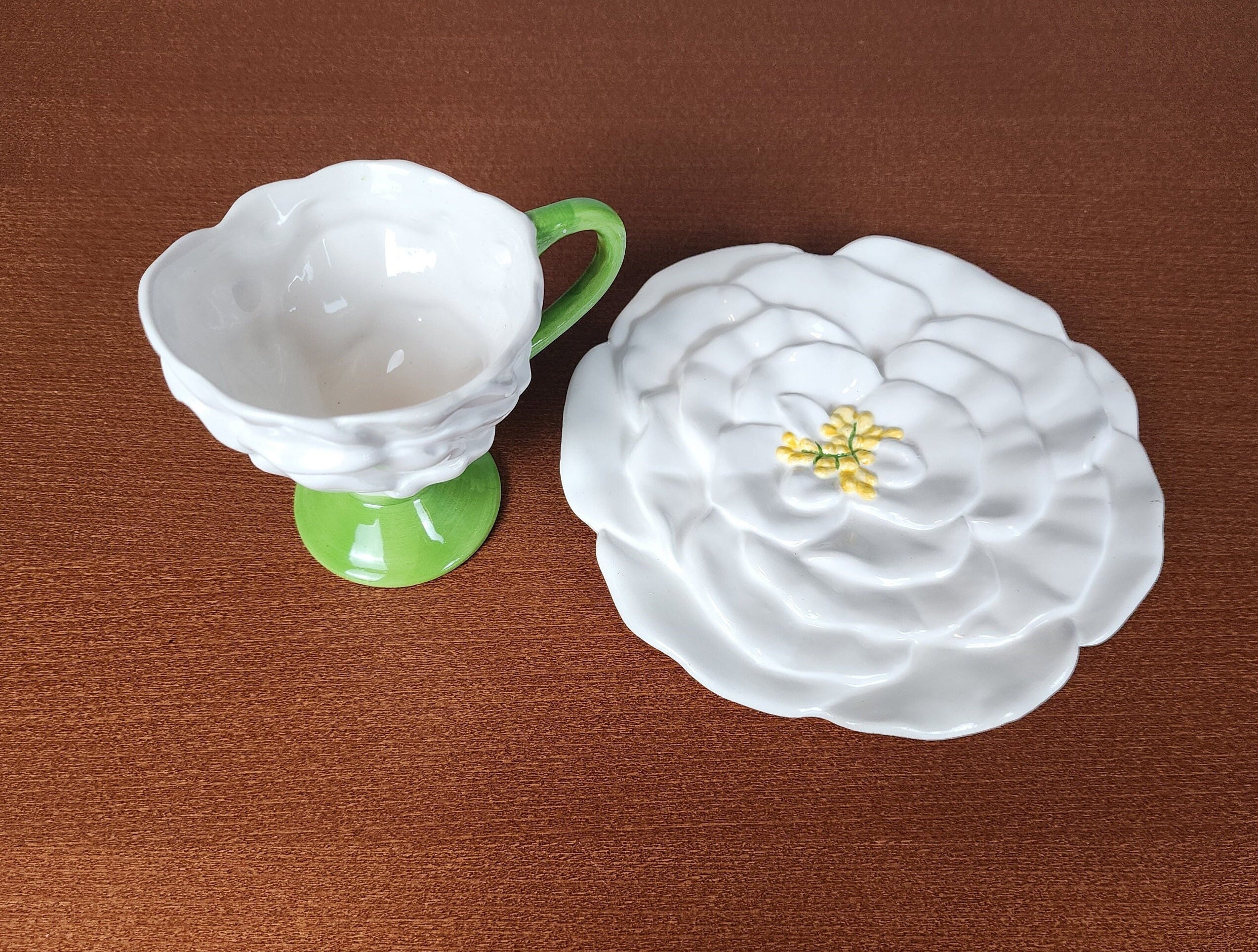 Vintage Teleflora Ceramic Petal Teacup and Saucer, White Rose Cup and ...