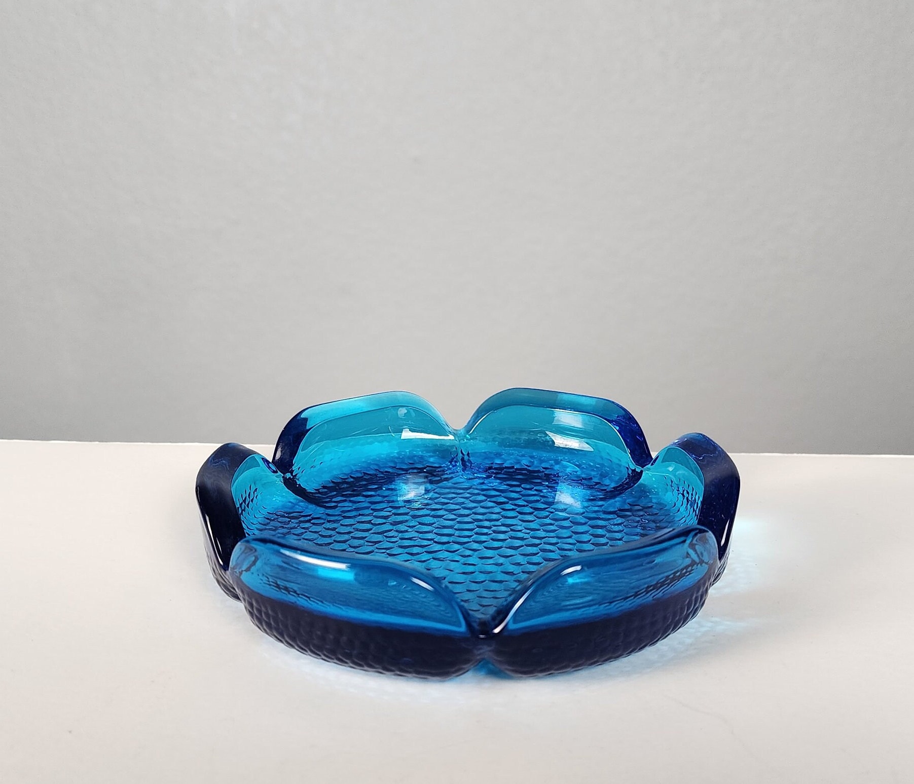 Vintage Blue Heavy Glass Petal Dish, Trinket Holder, Midcentury Modern ...