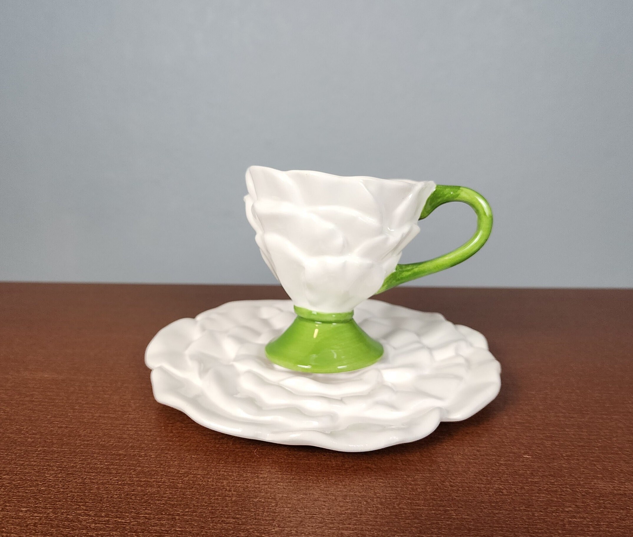 Vintage Teleflora Ceramic Petal Teacup and Saucer, White Rose Cup and ...