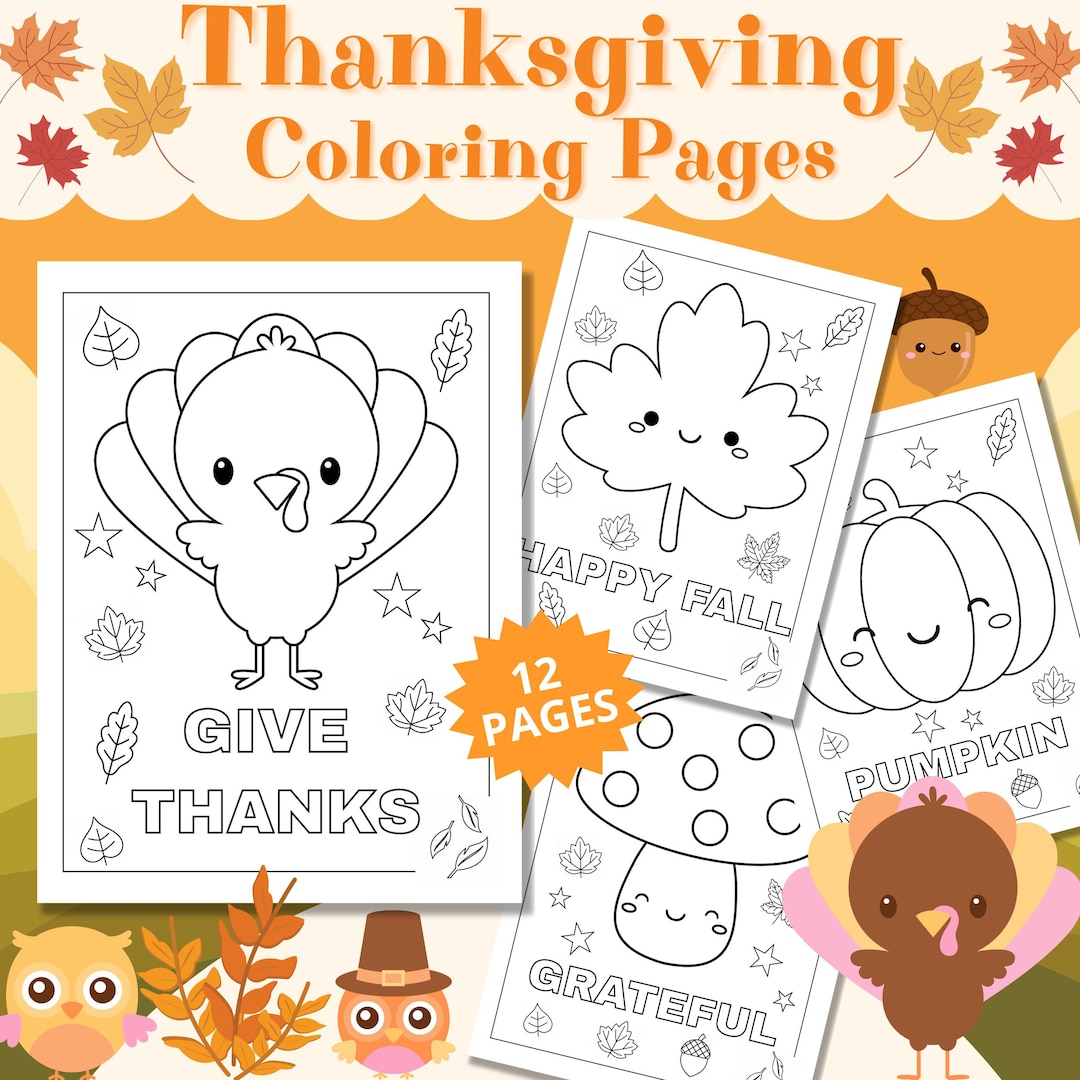 Thanksgiving Kawaii Coloring Pages for Kids Cozy Fall Printable ...
