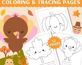 Thanksgiving Kawaii Coloring Pages for Kids Cozy Fall Printable ...